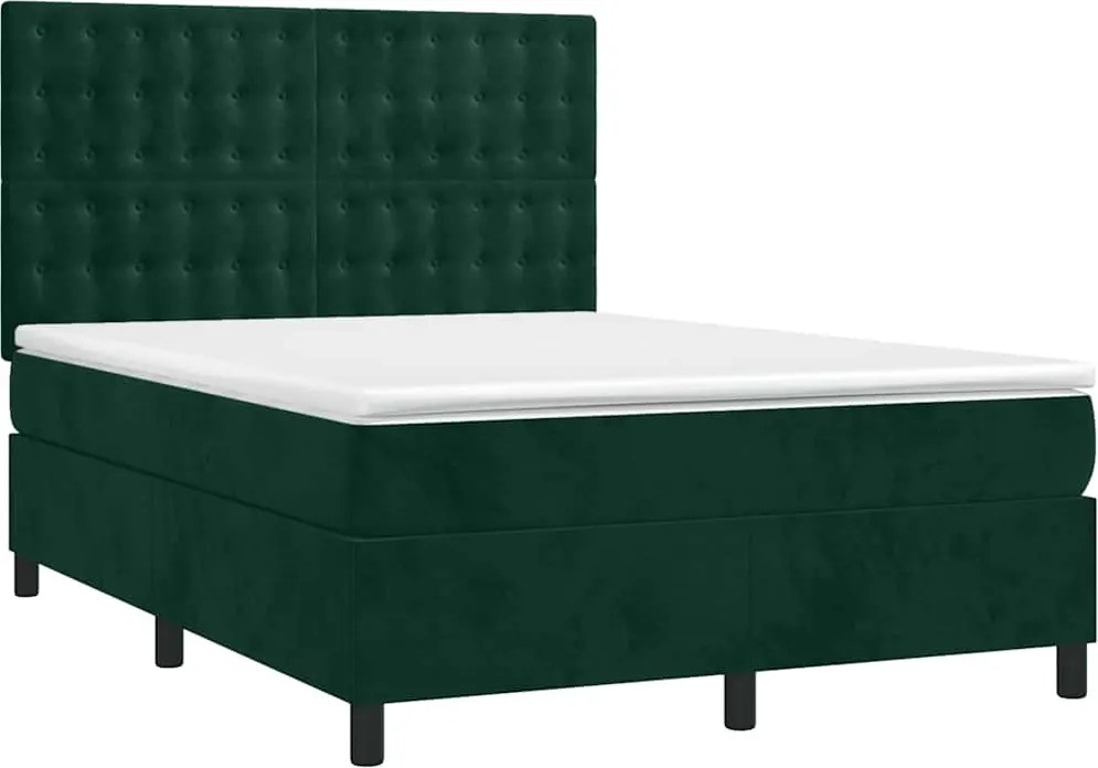 Box spring postel s matrací a LED tmavě zelená 140x200 cm samet 3136368