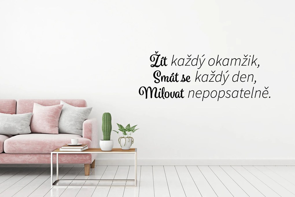 Samolepka na zeď Žít, smát se, milovat Barevná varianta: Černá, Velikost (šířka x výška): 60x22cm