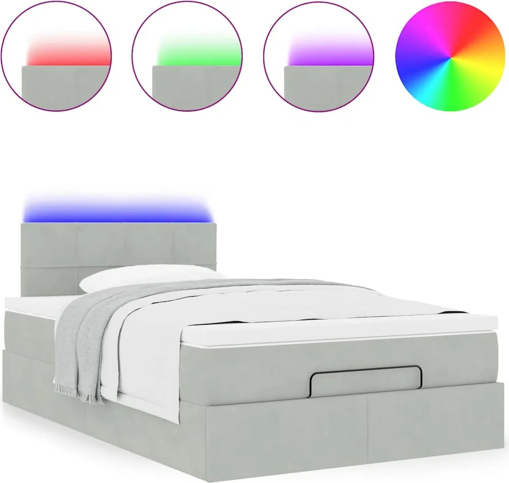 Osmanská postel s matrací & LED světle šedá 120x190cm samet 3312608
