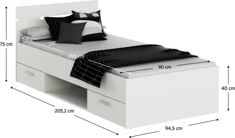 Postel MICHIGAN NEW 90x200, bílá Kondela 0000338751