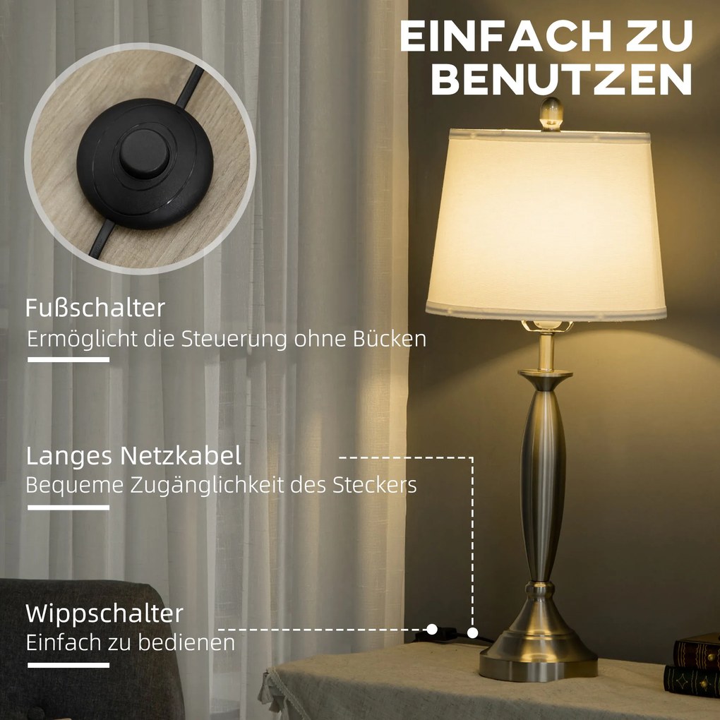 HOMCOM 3-dílná sada stojací lampa a 2 stolní lampy E27 stříbrná a bílá pro obývací pokoj ložnici moderní osvětlení | Aosom.de