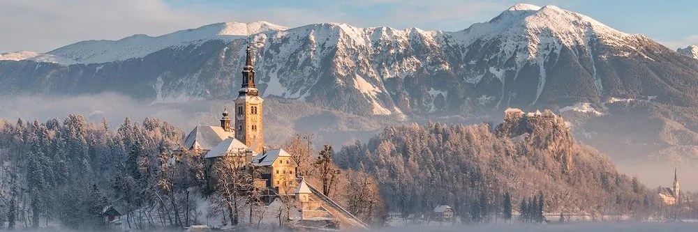 Obraz kostel u jezera Bled ve Slovinsku