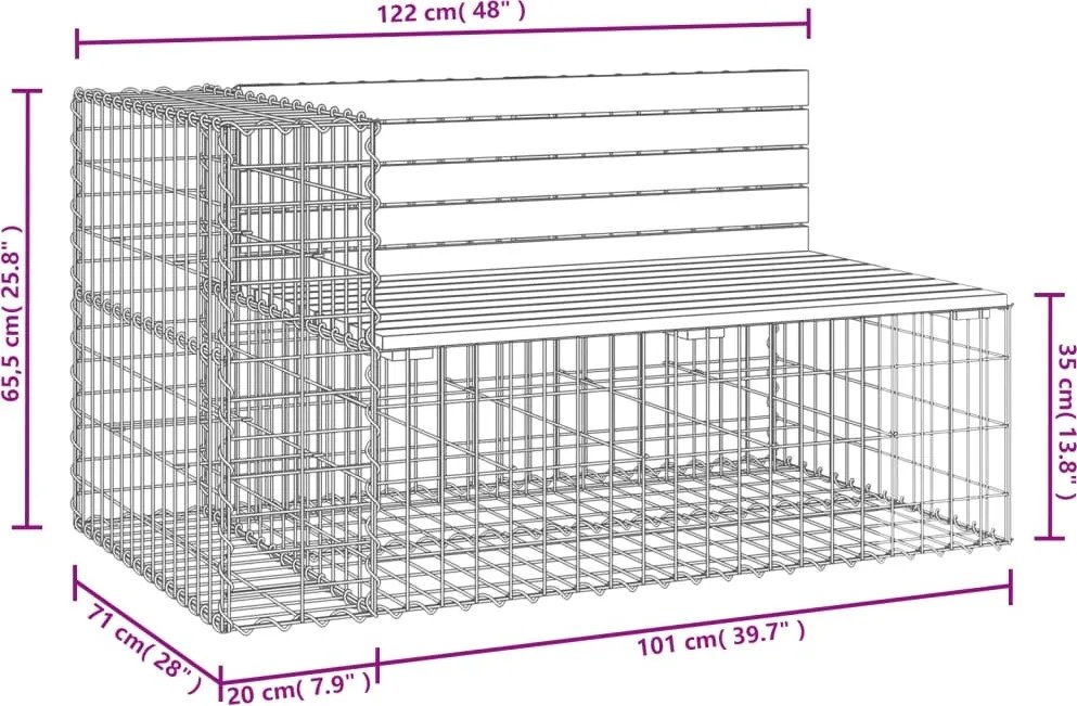 vidaXL Zahradní lavice gabionový design 122x71x65,5 cm borové dřevo [834383] Barva: Přírodní borovice