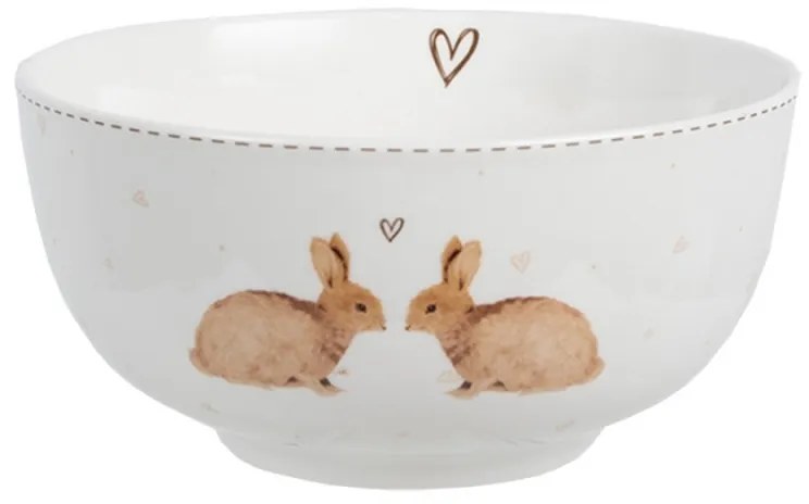 Bílá porcelánová miska na polévku s hnědými zajíčky Bunnies in Love – 500 ml