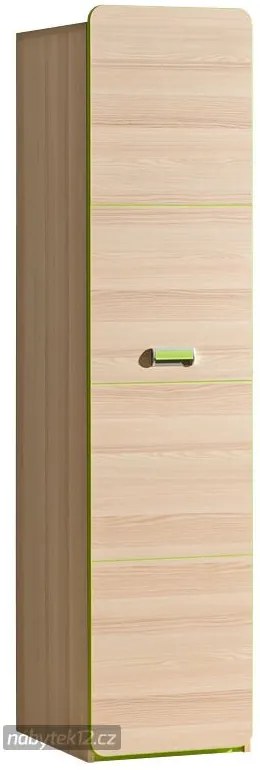 Úzká šatní skříň Bambi 5, LTD, jasan / zelená, 45x188x52 cm