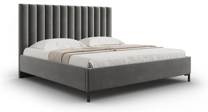 Šedá čalouněná dvoulůžková postel s úložným prostorem s roštem 160x200 cm Casey – Mazzini Beds