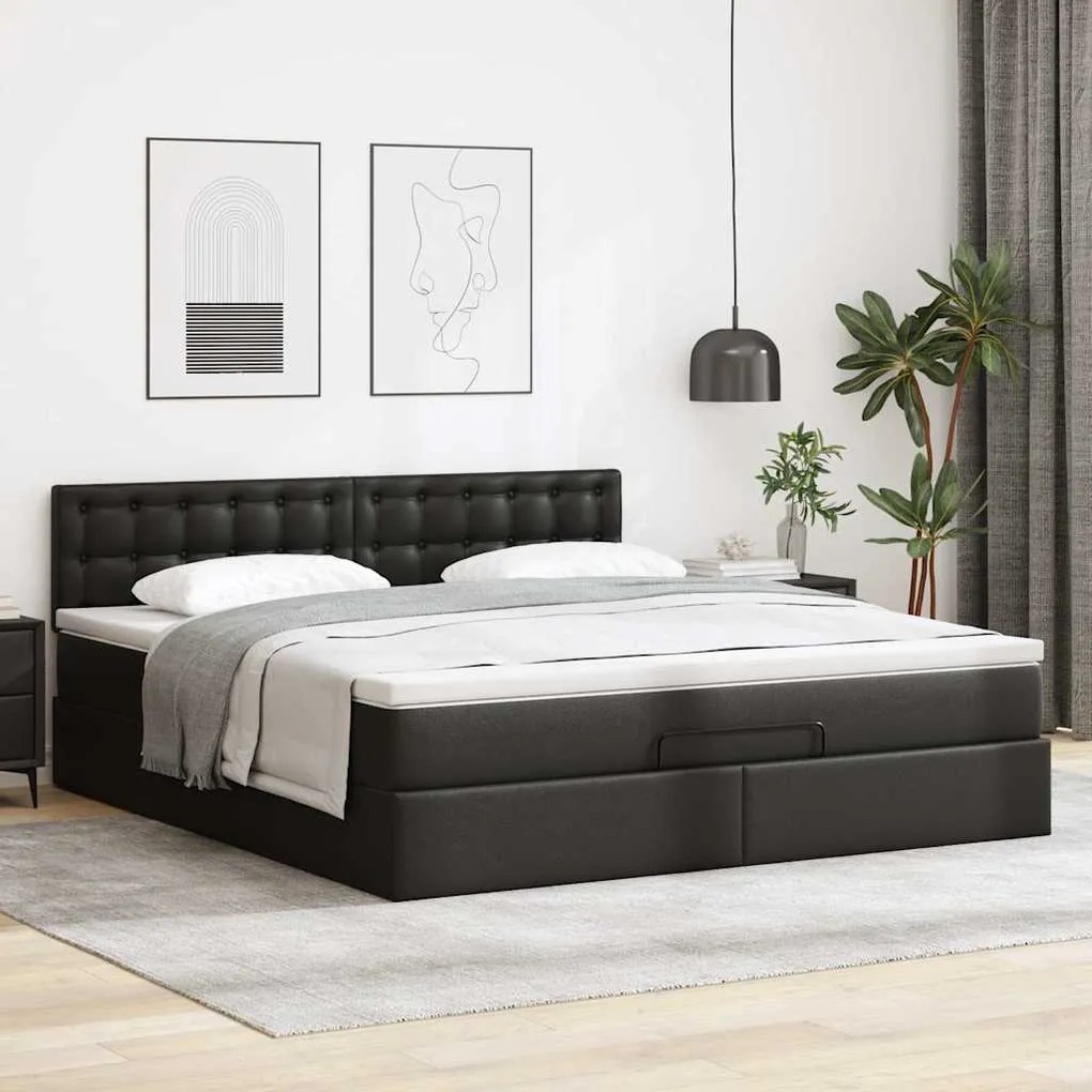 Osmanský postel s matracemi&LED černá 160x200cm umělá kůže 3312162