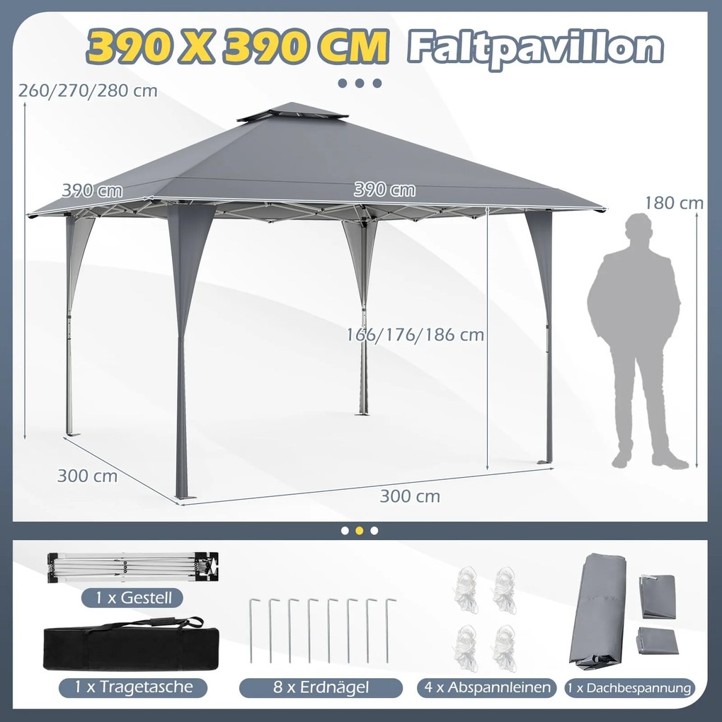 Costway Pop Up Pavilion Výškově nastavitelný zahradní altán s dvojitou střechou