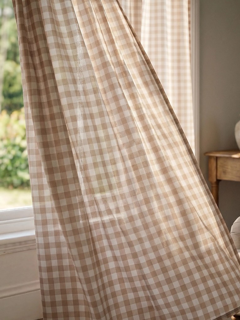Sinsay - Curtain on tape with check pattern - béžová