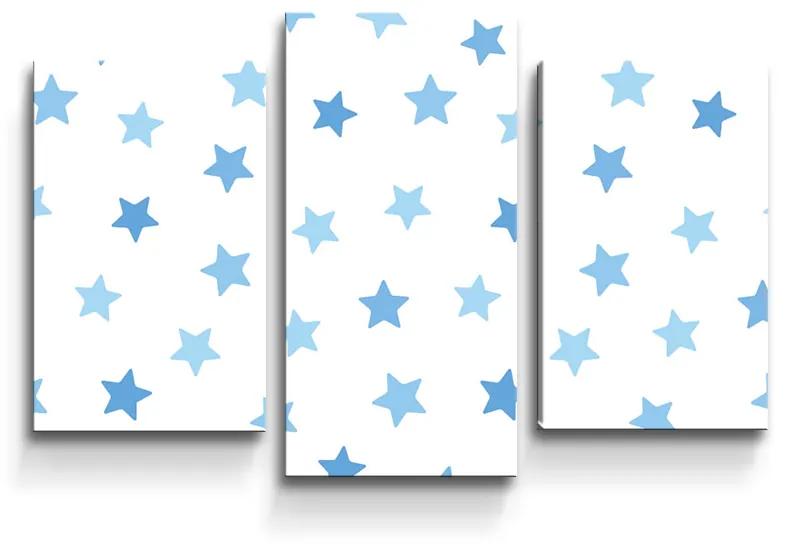 Sablio Obraz - 3-dílný Modré hvězdy na bílé - 75x50 cm