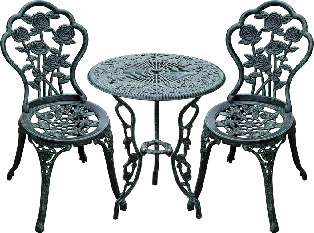 Outsunny bistro set 3-dílný zahradní set starožitně zelený litý hliníkový zahradní nábytek na balkon a terasu | Aosom.de