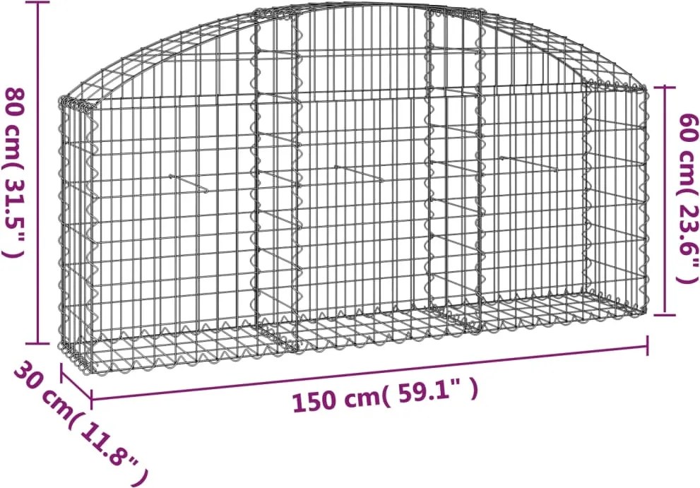 Klenutý gabionový koš 150 x 30 x 60/80 cm pozinkované železo 153443