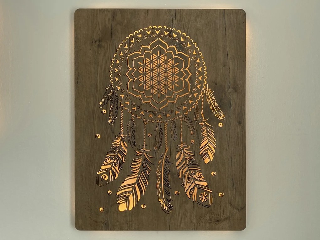 Li-Go "Lapač" světelný obraz s baterií 62x80cm varianta ovládání: manuál/pohybové čidlo, provedení povrchu: bříza