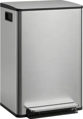 HOMCOM kuchyňský odpadkový koš 50 l, odpadkový koš s pedálem, vyjímatelný vnitřní kýbl, měkké zavírání víka, 41,7x36,6x62 cm, stříbrný