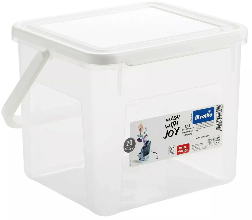 Rotho Nádoba na prací prášek, granule nebo bioodpad – 4,5 l DETERGENT Transparentní