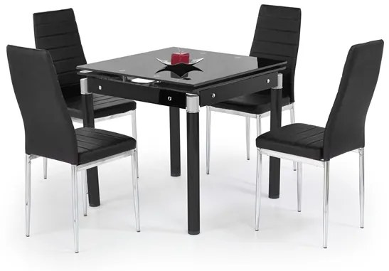 Rozkládací jídelní stůl KENT (80-130x80, sklo černé, nohy černé)