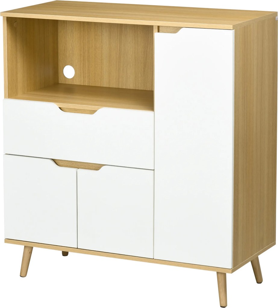 HOMCOM Mikrovlnkový kabinet, moderní kuchyňský kredenc se zásuvkou, 3 dveřmi a policí, bufetový kredenc pro jídelnu a obývací pokoj 90x40x98,5 cm Bílý