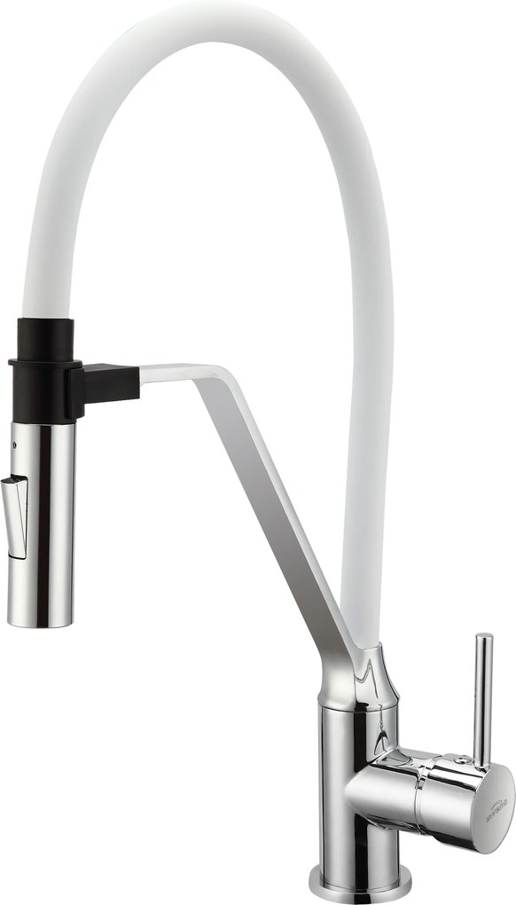 Invena Terra, kuchyňská baterie s elastickým ramenem, bílá-chromová, INV-BZ-54-L02-D