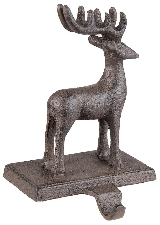 Hnědý litinový háček na punčochu socha jelena - 13*11*21 cm