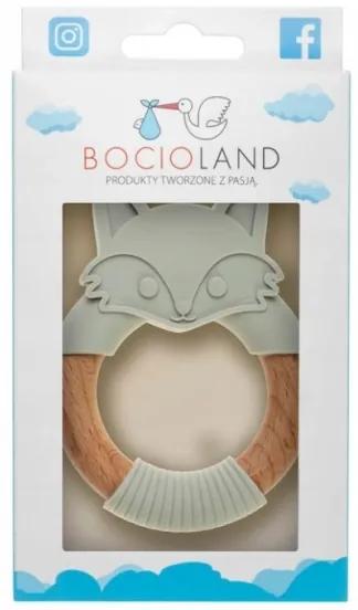 BocioLand Silikonové, dřevěné kousátko Liška - šedé