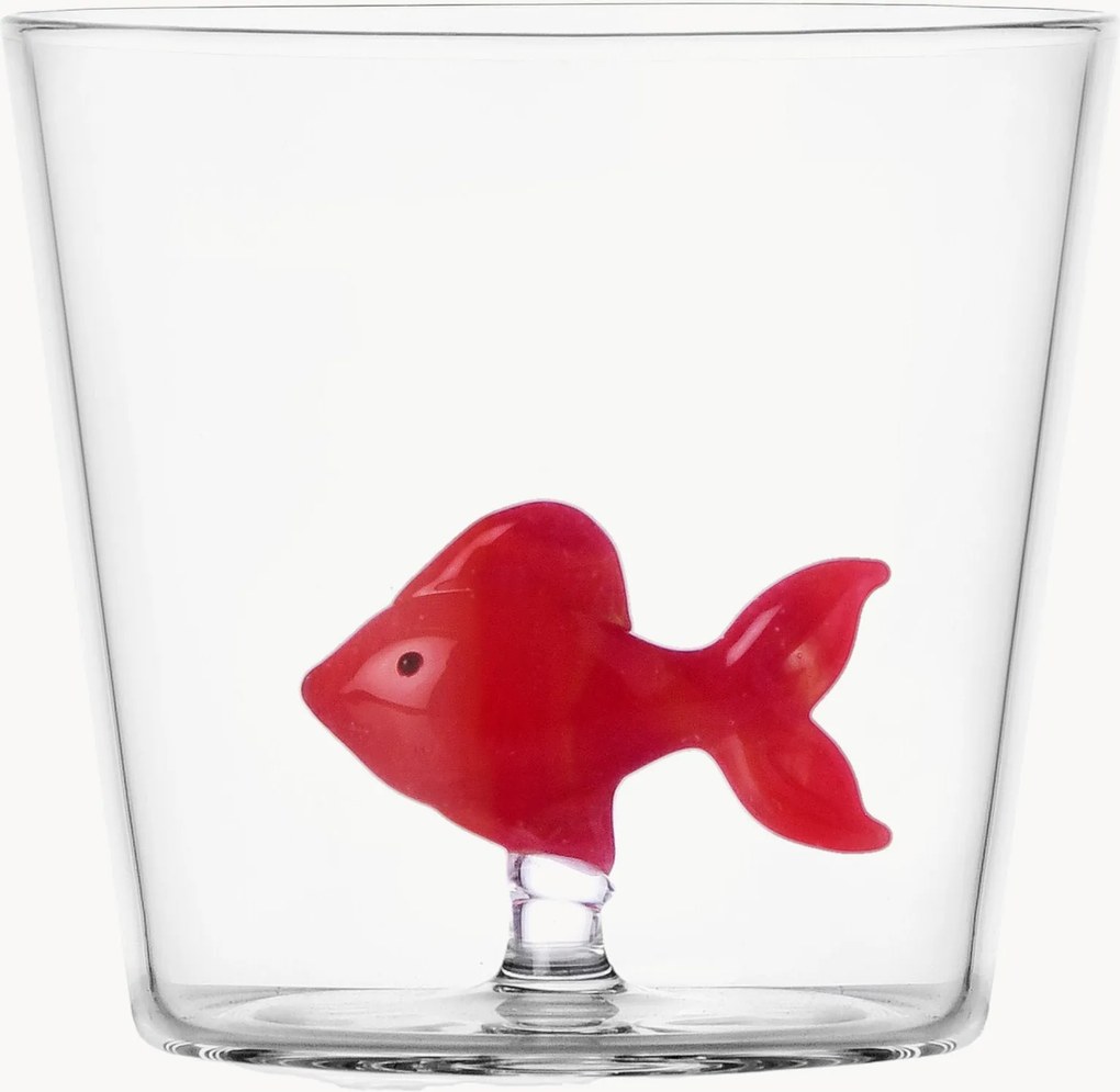 Ručně vyrobený pohárek z borosilikátového skla Red Fish
