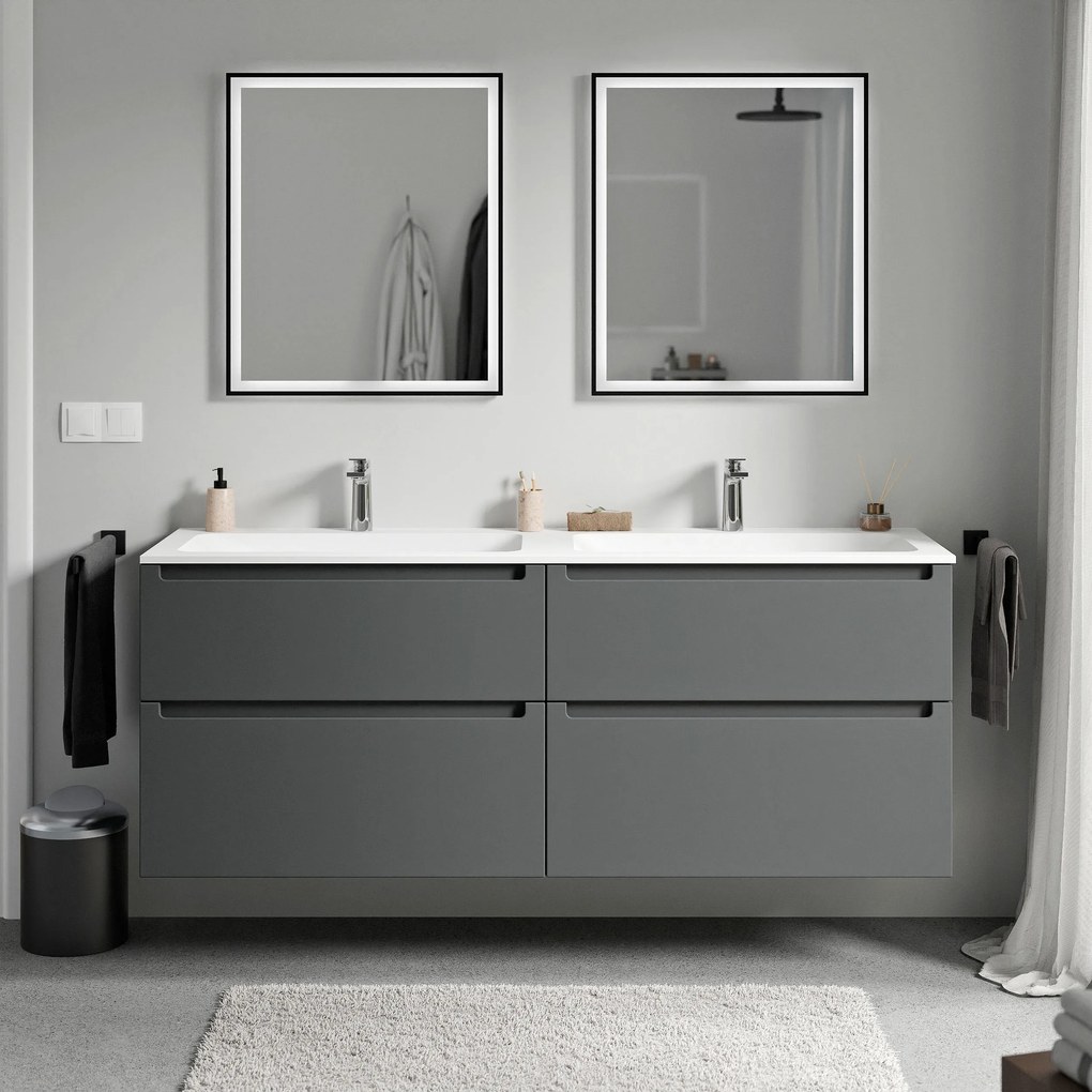 Koupelnová skříňka VIREO 160 cm s umyvadlem z minerálního odlitku CREAM - možnost volby barvy