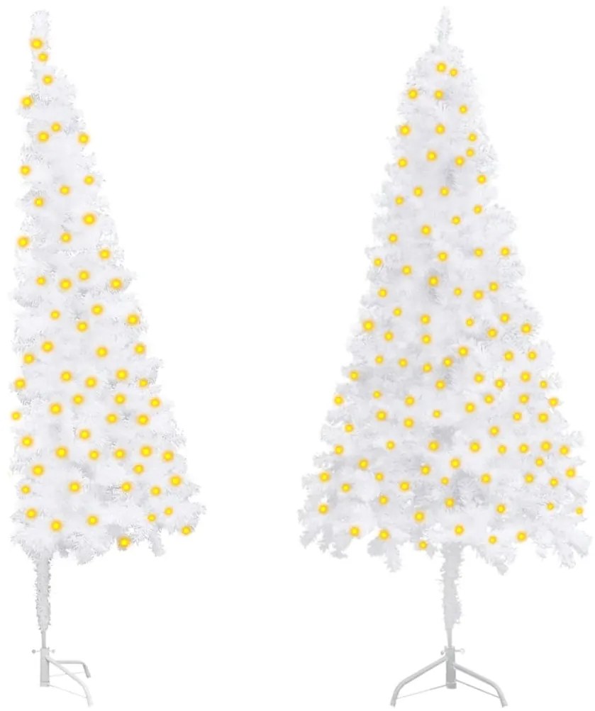 3077940 vidaXL Rohový umělý vánoční stromek s LED diodami bílý 210 cm PVC