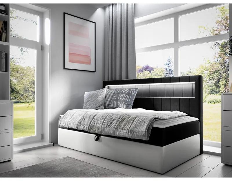 Kontinentální jednolůžková postel Junior Ribezo 2, Rozměr postele: 100x200, Barva:: ekokoža Soft 017 (biała) + Fresh 34