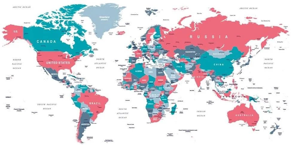 Tapeta mapa světa s pastelovým nádechem - 225x150 cm