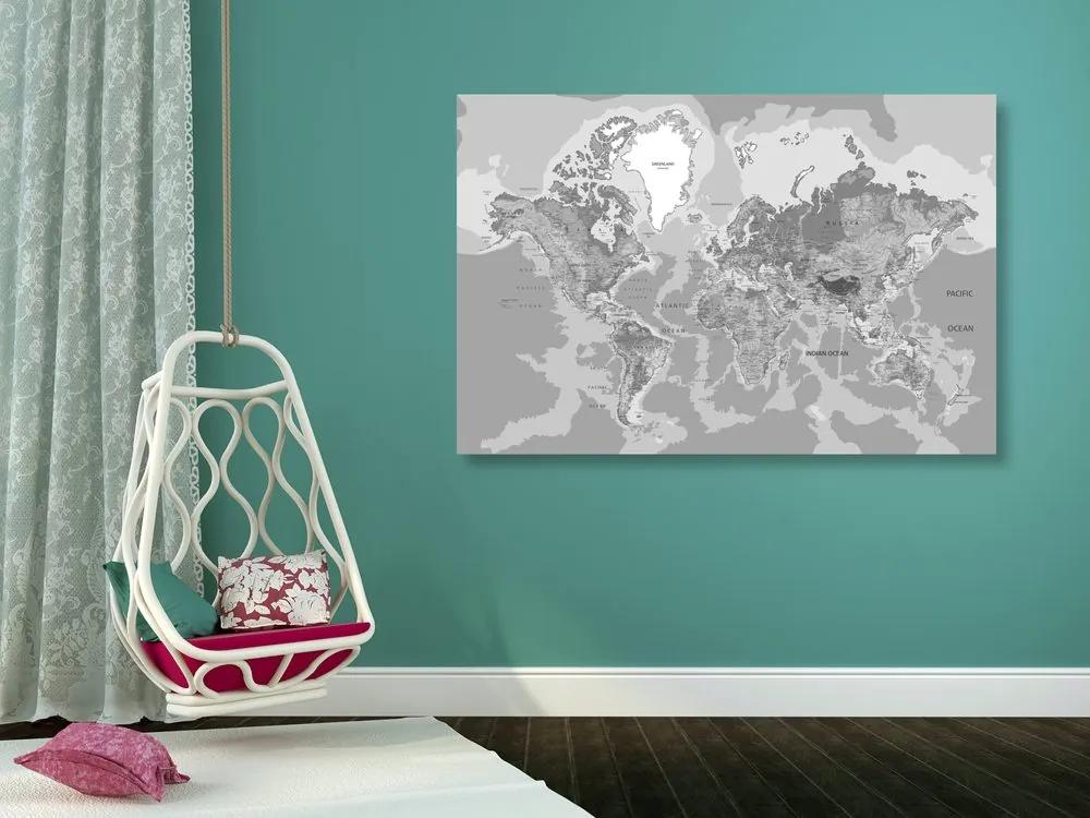 Obraz klasická mapa světa v černobílém provedení Varianta: 60x40