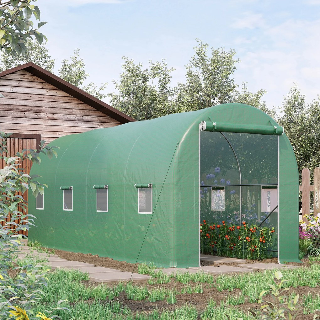 Outsunny Skleník na rajčata s oknem 500x200x210cm zelený polytunel pro zahradu a pěstování rostlin | Aosom.de