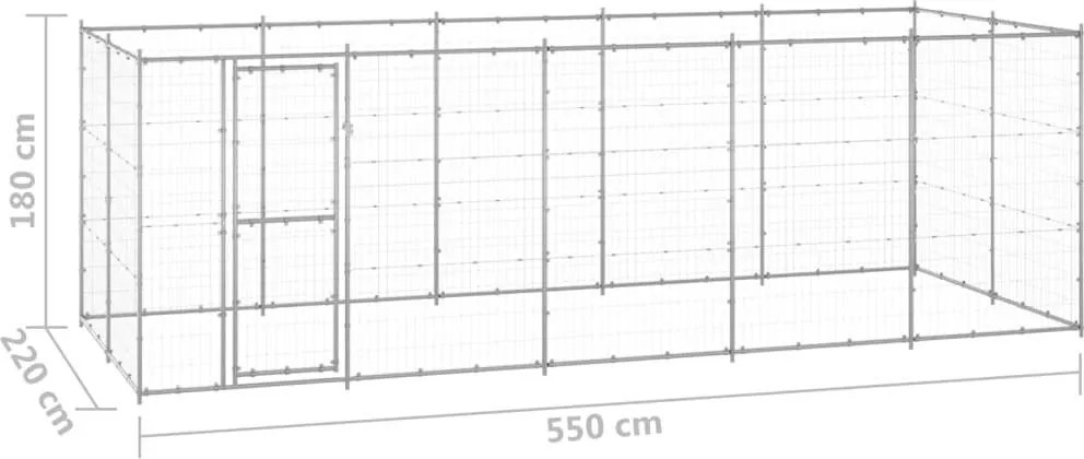 vidaXL Venkovní psí kotec ocel 12,1 m² [3082309] Barva: Stříbrná