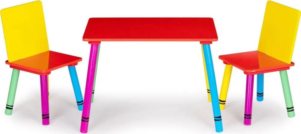 Ecotoys Dětský dřevěný stůl se dvěma židličkami barevný