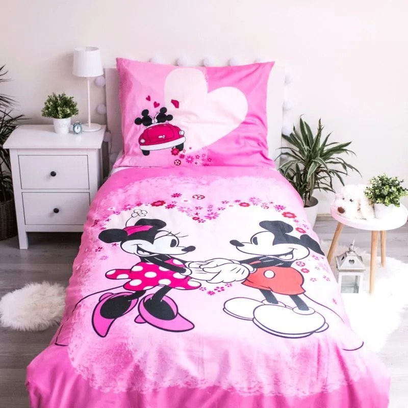 JERRY FABRICS Povlečení Mickey a Minnie Love micro Polyester - mikrovlákno, 140/200, 70/90 cm