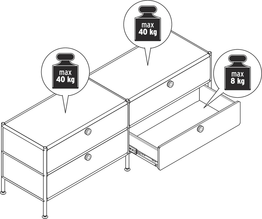 Tchibo - Nízká kovová skříňka »Cn3« se 4 zásuvkami - barva: černá