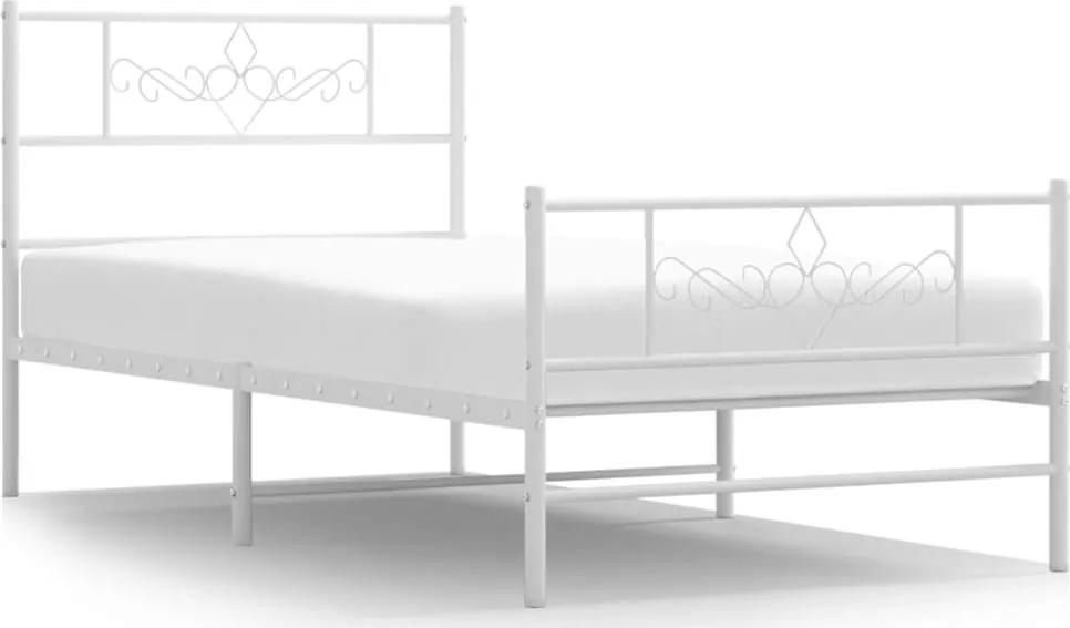 vidaXL Kovový rám postele s hlavovým a nožním čelem 75 x 190 cm [355324] Barva: Bílá