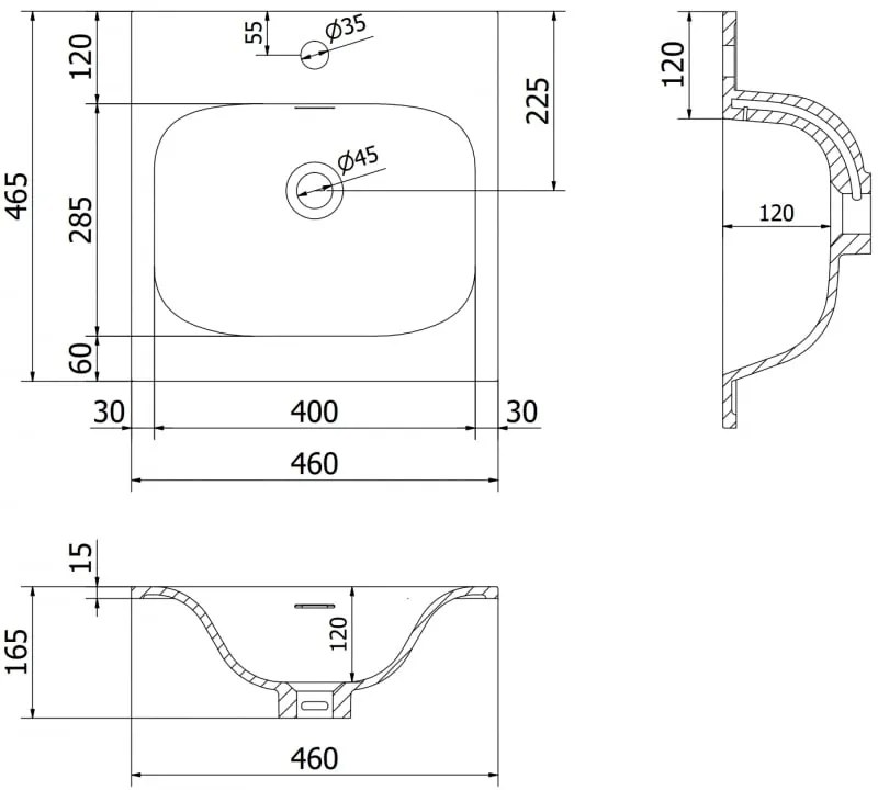 Mexen Vela, umyvadlo zapuštěné do desky, 46 × 46,5 cm, bílá lesklá, 25234500