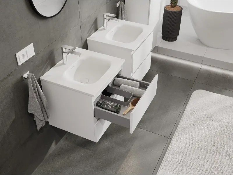 Mexen Orio, koupelnová skříňka 50 cm s umyvadlem Vela, 2 zásuvky, bílá matná, 91A10-05047-2-BFF01-W23M01