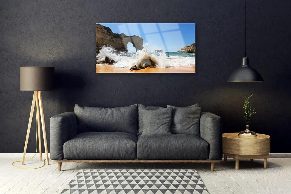 Obraz na skle Pláž Moře Vlny Krajina 125x50 cm