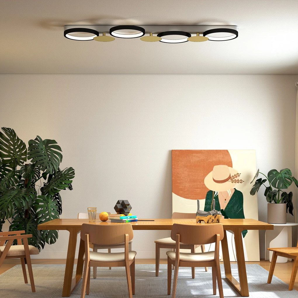 Stropní svítidlo LED 38W 1500LM 3000K-6500K Stropní svítidlo Lampa do obývacího pokoje se 4 žárovkami dálkové ovládání Černá+zlatá