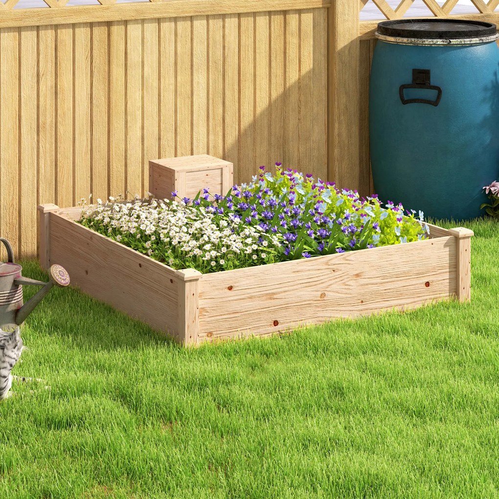 Outsunny Dřevěný Truhlík, venkovní čtvercový vyvýšený zahradní záhon s kompostérem, otevřený design, květinový záhon pro zeleninu a květiny na zahrad…
