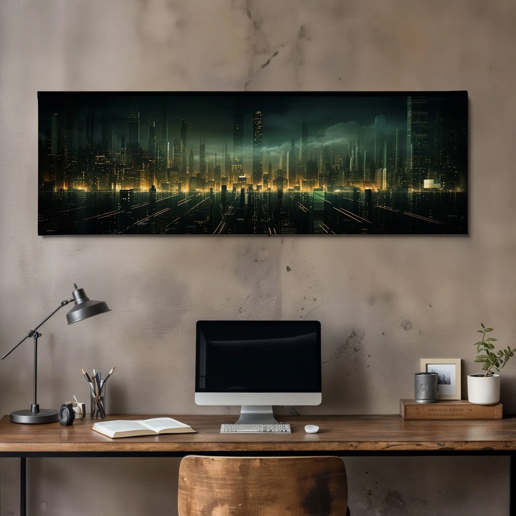 Obraz na plátně - Futuristické město, které nespí FeelHappy.cz Velikost obrazu: 120 x 40 cm