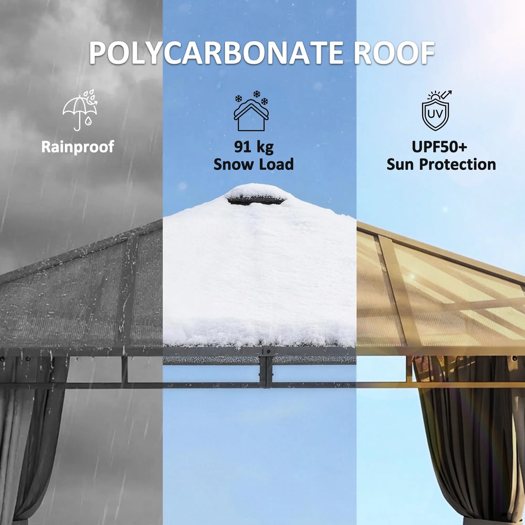 Zahradní pavilon cca 3 x 3 m kovový pavilon se střechou z 6 mm polykarbonátu 4 boční panely, UV50+ tmavě šedý
