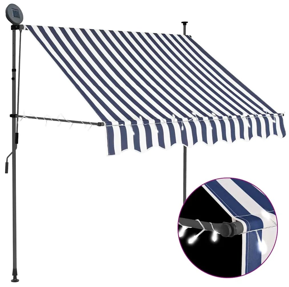 Ručně zatahovací markýza s LED světlem 100 cm modrobílá 145841