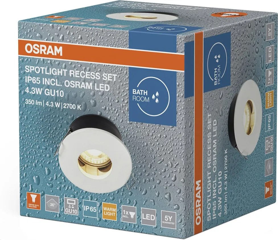 OSRAM OSRAM, Koupelnové podhledové svítidlo, ø 85mm, GU10OSRAM, 4,3W, 230V, IP65, bílá, AC3146902ZS