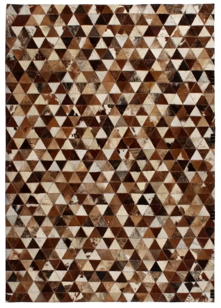 132611 vidaXL Koberec patchwork pravá kůže 120x170 cm trojúhelníky hnědobílý