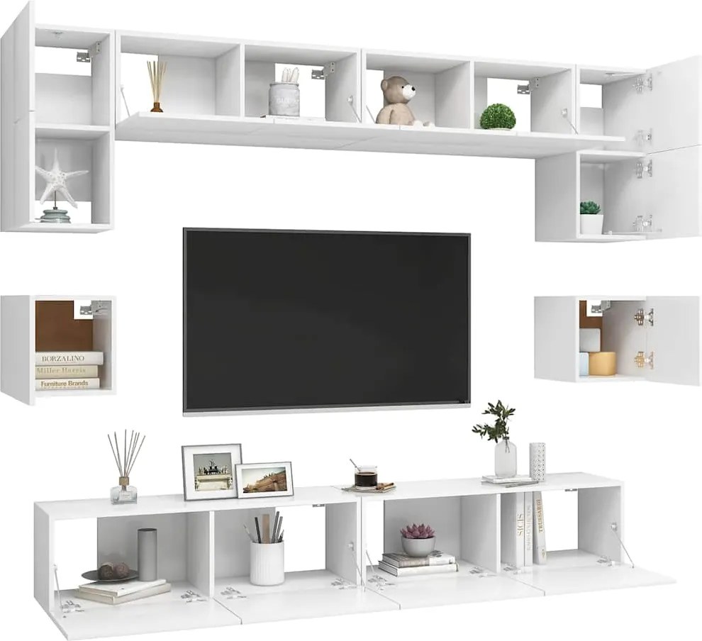8dílný set TV skříněk bílý kompozitní dřevo 3078692