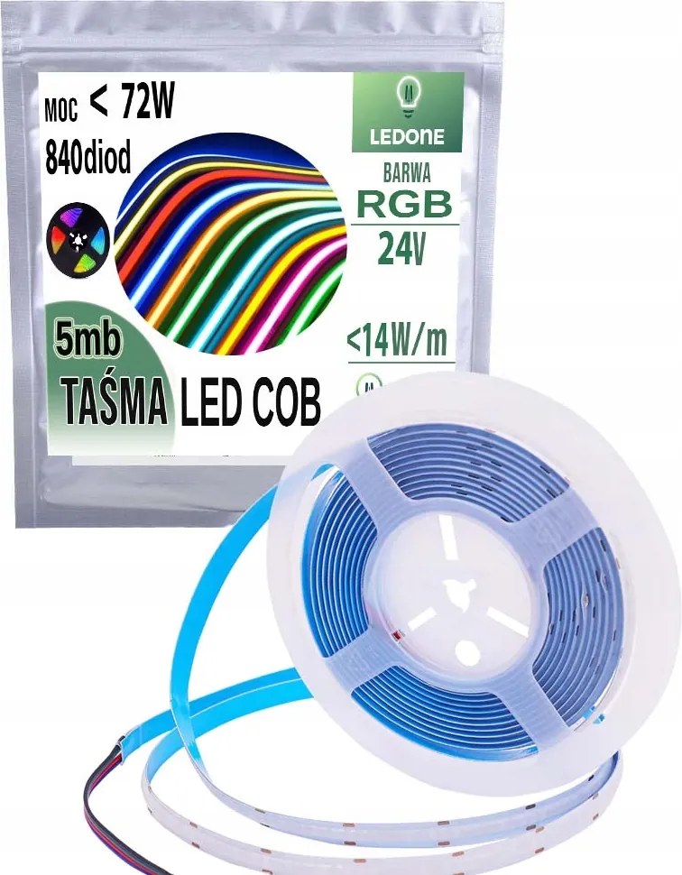 Led pásek Cob barevná linka Rgb 24V 840diod 14,4w/m neonový úsek role 5 m