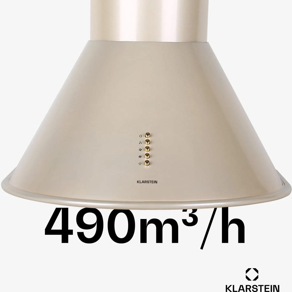 Klarstein Lumio Primo, digestoř, 60 cm, komínová, 490 m³/h, retro design, nerezová ocel, champagne