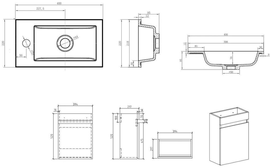 Koupelnová skříňka s umyvadlem Naturel Verona 40x53,2x22 cm bílá lesk VERONA40BL